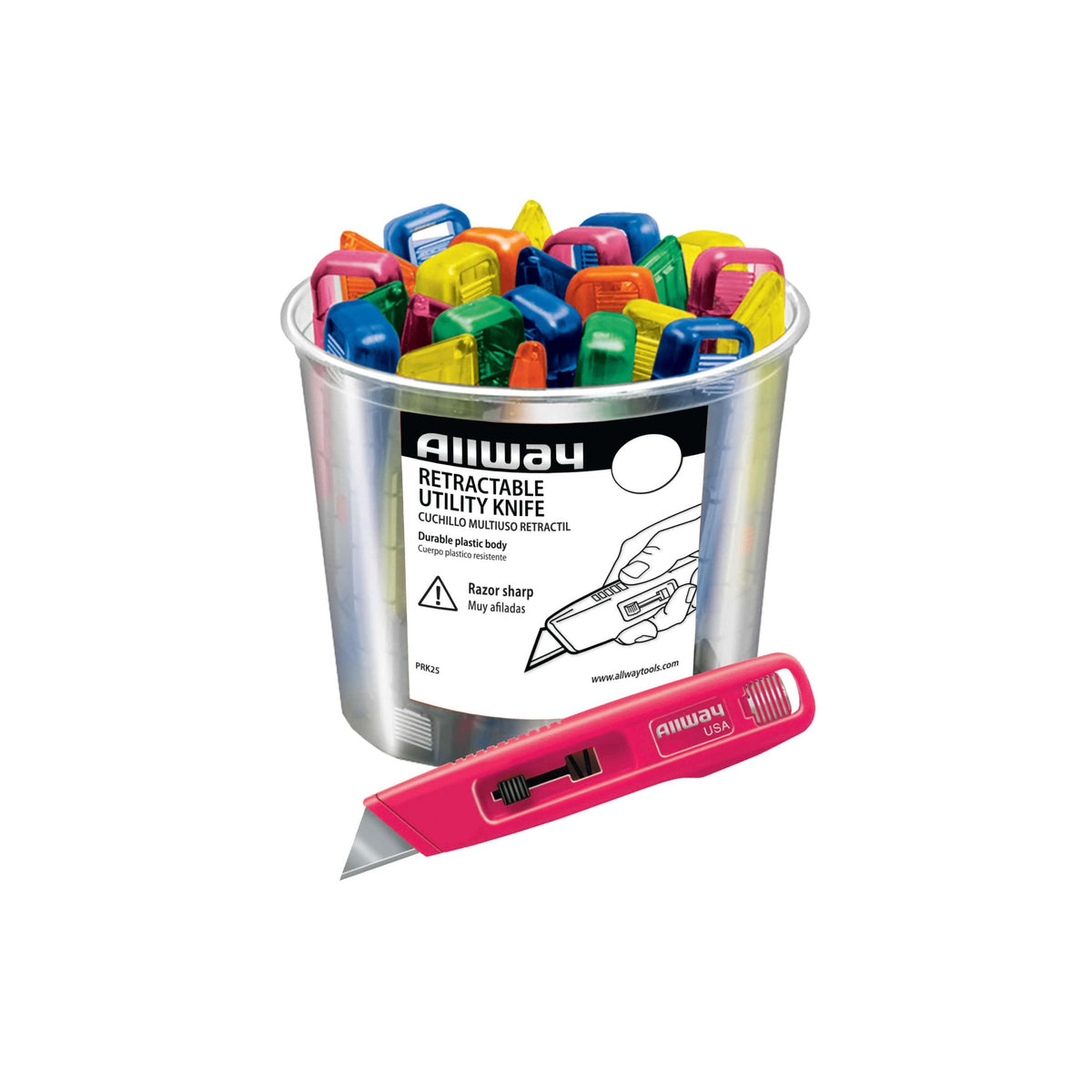 Allway Plastic Retractable Knife w/1 Blade, 25/Bucket, Labelled ...